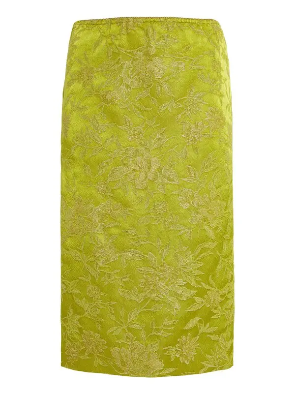 Saint Laurent Floral Brocade Midi Skirt - Green