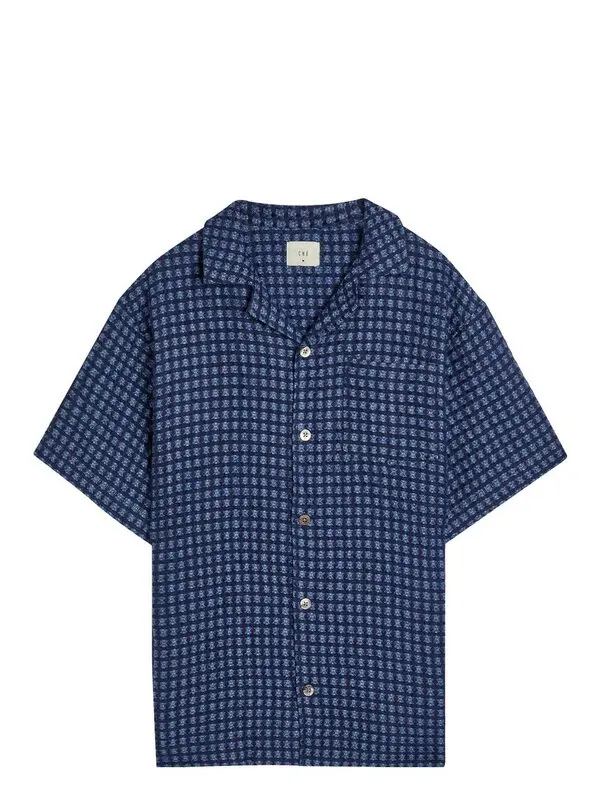 CHE Riita Textured Patterned Linen Shirt - Navy