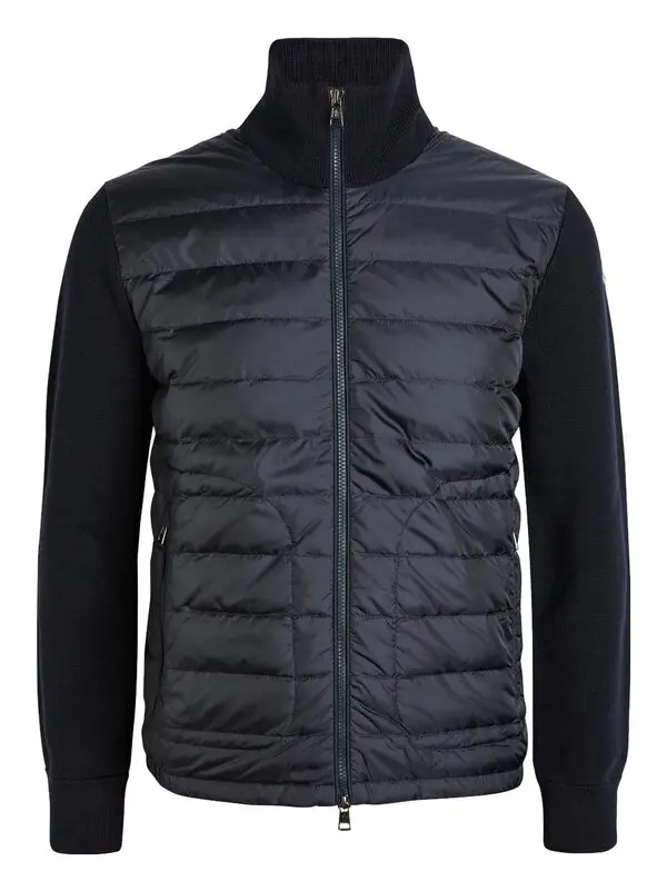Moncler Quilted Knit And Nylon Jacket - Navy