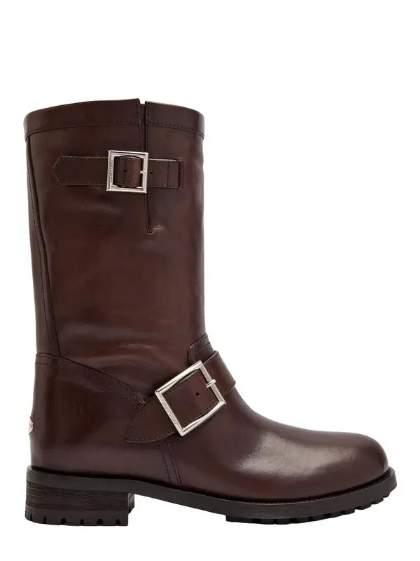 JIMMY CHOO Biker Leather Mid-calf Boots - Brown