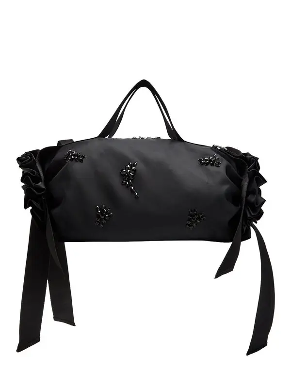 Simone Rocha Double Ribbon Rosette Nylon Top Handle Bag - Black