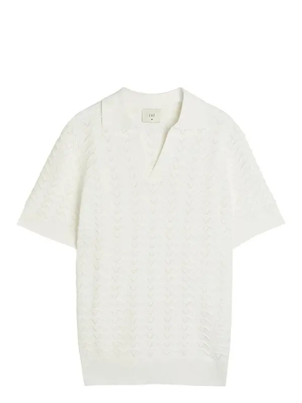CHE Ripple Textured Fine-knit Polo Shirt - White