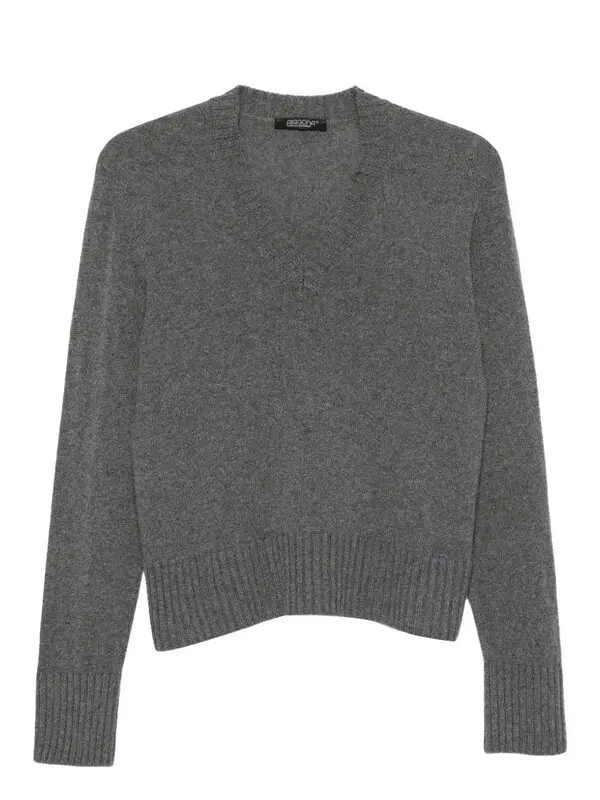ARAGONA V-neck Ribbed Trim Sweater - Grey