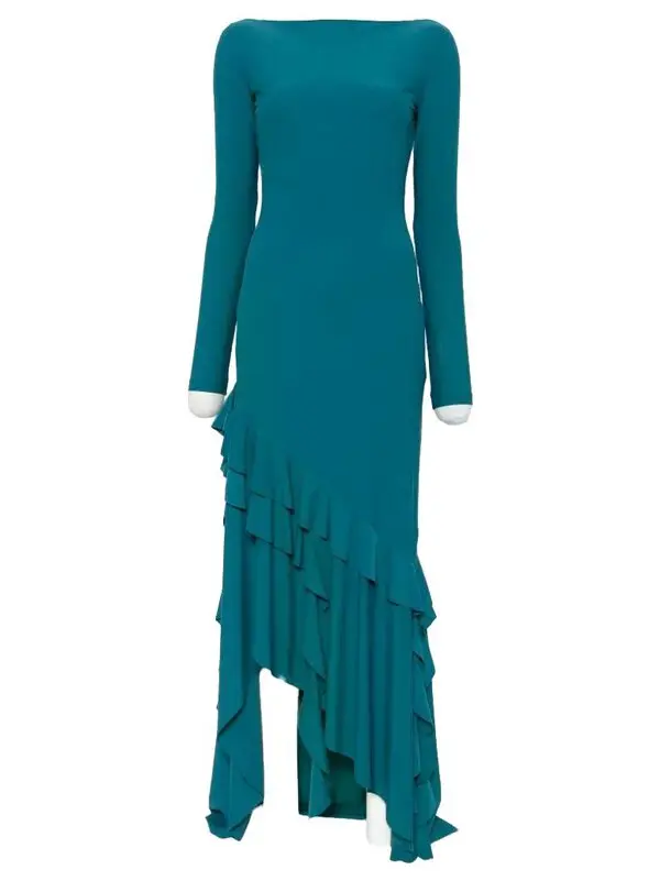 Moschino Ruffled Asymmetric Long-sleeve Maxi Dress - Blue