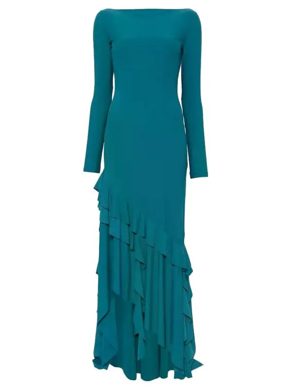 Moschino Ruffled Asymmetric Long-sleeve Maxi Dress - Blue