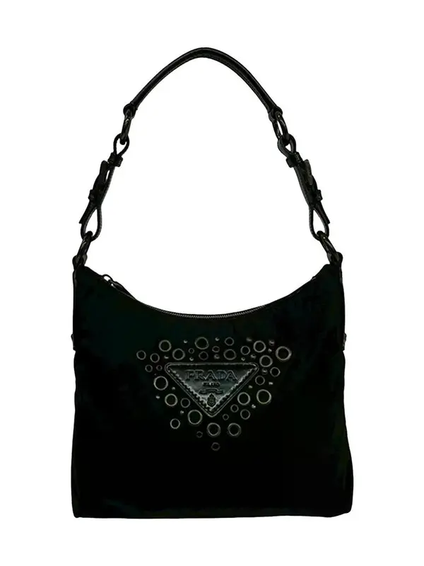 Prada Vela Grommet Shoulder Bag - Black