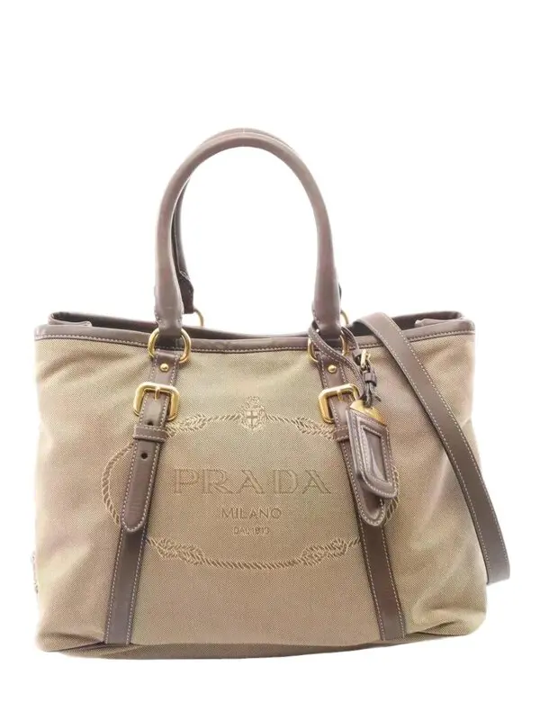 Prada Logo Jacquard Handbag - Neutrals