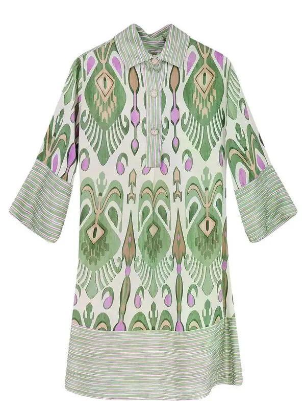 BYE FIRENZE Ikat-print Button-down Mini Dress - Green