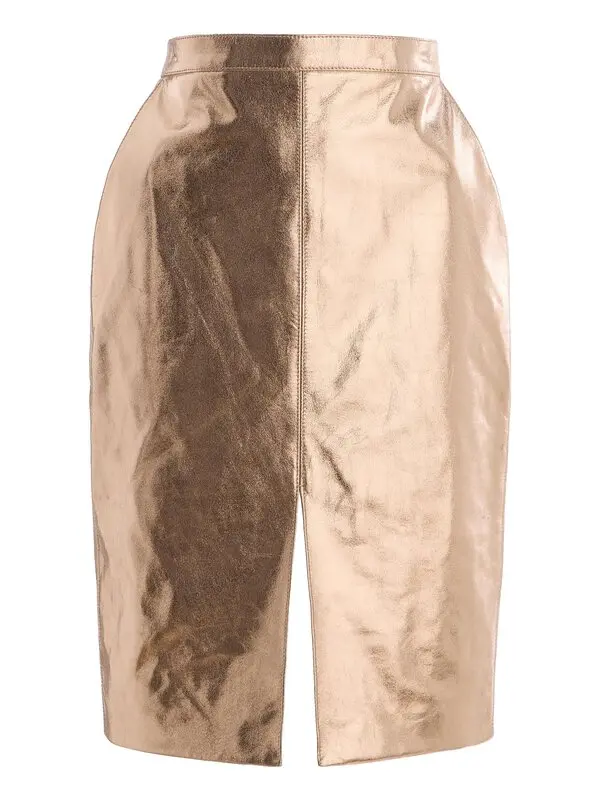 Saint Laurent Leather Midi Skirt - Metallic