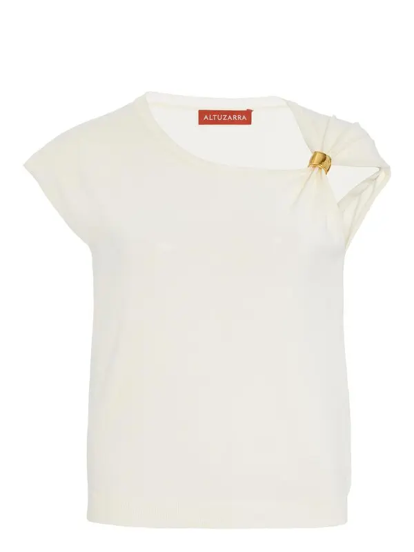 Altuzarra Gathered Jersey Top With Golden Brooch Detail - Ivory