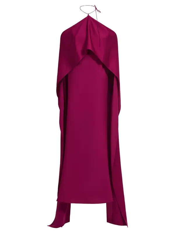 TALLER MARMO Nan Dramatic Sleeve Satin Maxi Dress - Fuchsia