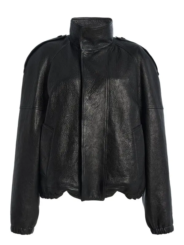 Saint Laurent Collared Leather Jacket - Black