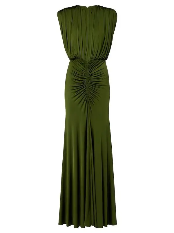 SELF-PORTRAIT Draped Ruched Gown - Green
