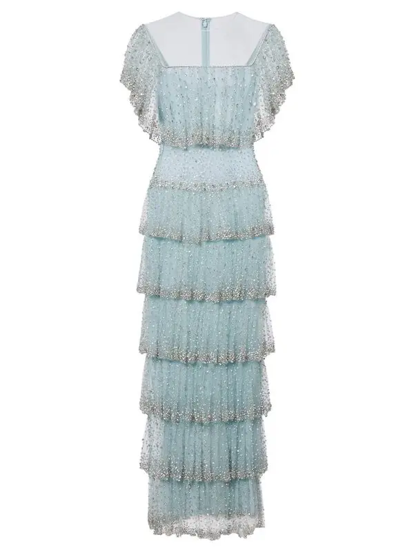 Costarellos Crystal-embellished Tiered Mesh Gown - Blue