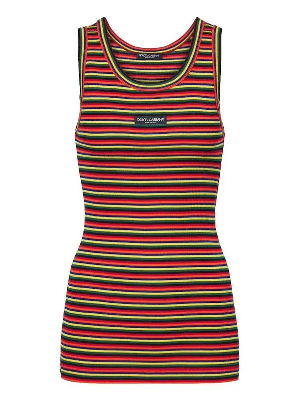 Dolce & Gabbana Ribbed Striped Cotton Tank Top - Multicoloured
