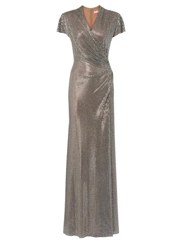 SELF-PORTRAIT Gathered Rhinestone-embellished Gown - Grey