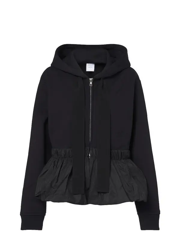 PATOU Peplum Cotton Zip-up Hoodie - Black