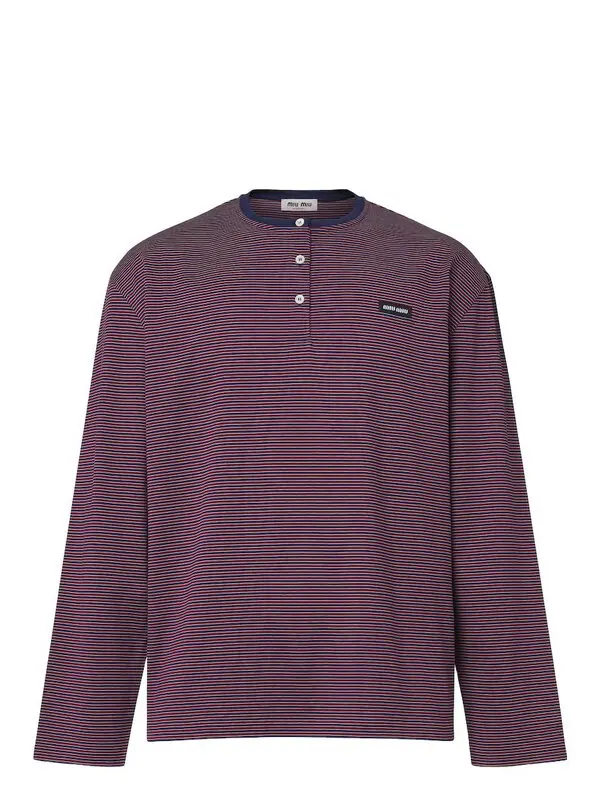 Miu Miu Striped Cotton Jersey Henley Shirt - Multicoloured