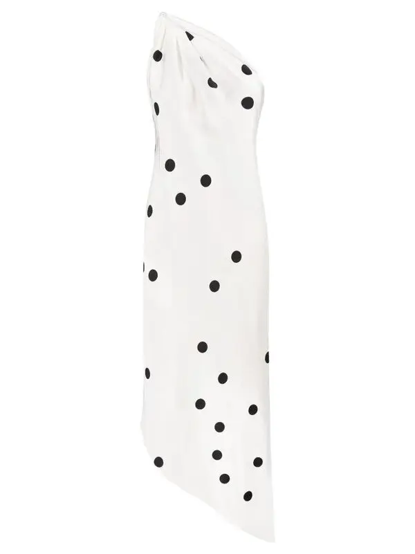 Anna October Polka Dot One-shoulder Midi Dress - White