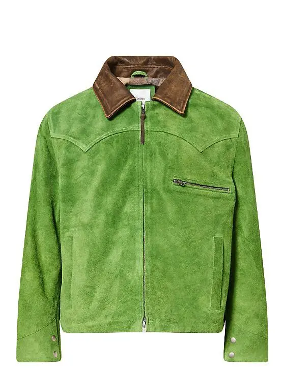 FOUND Western Barn Leather Jacket - Mossy Green