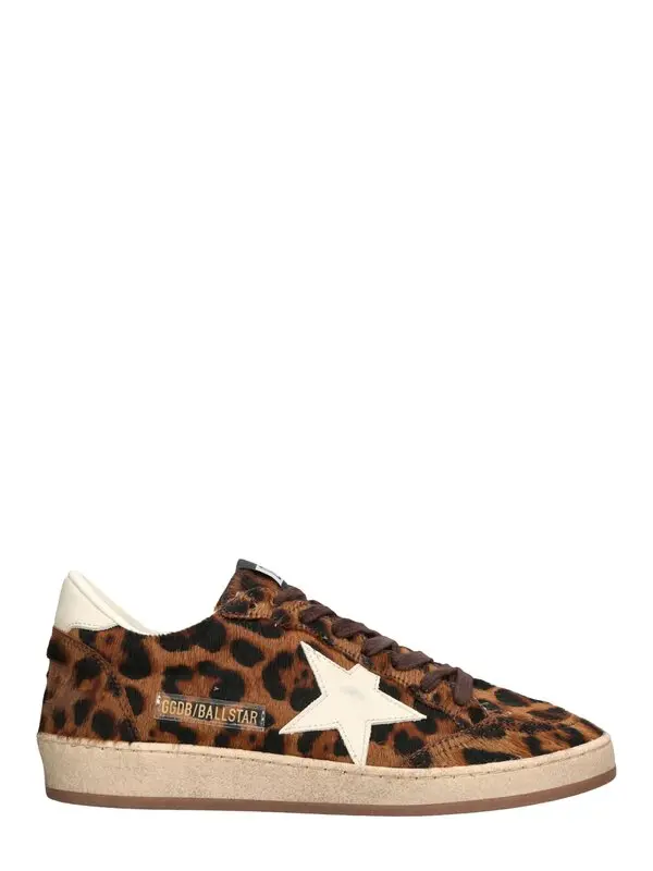 GOLDEN GOOSE Ball Star Leopard Print Pony Hair Sneakers - Brown