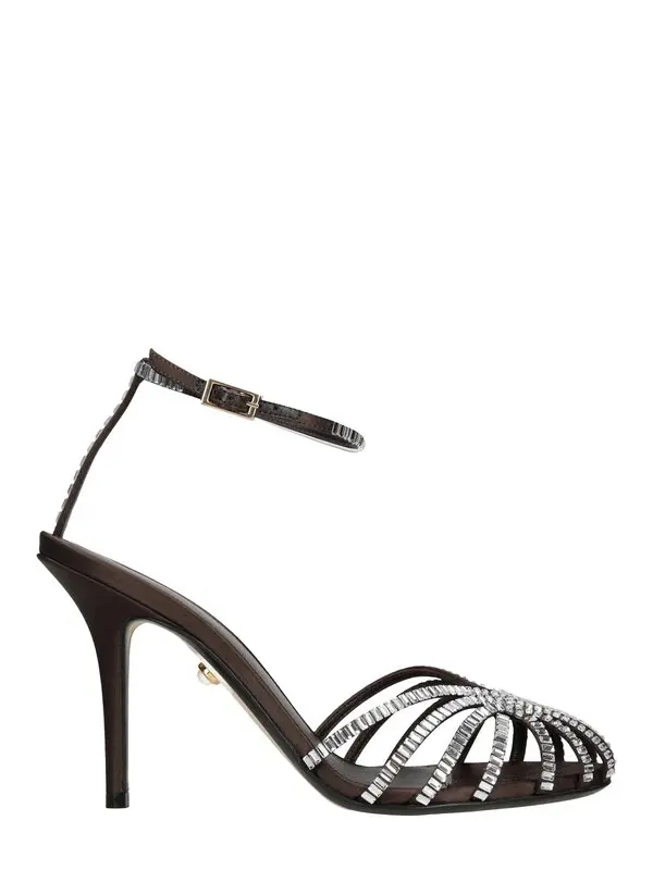 ALEVI MILANO Satin Penelope Xtal Heeled Sandals 95 - Brown