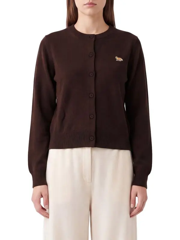 Maison Kitsuné Embroidered Logo Crewneck Cardigan - Brown