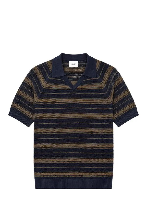 Nn07 Cale Striped-knit Linen-blend Polo Shirt - Black