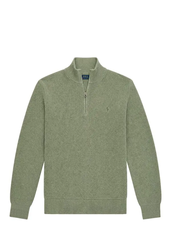 Polo Ralph Lauren Half-zip Waffle-knit Cotton Jumper - Green