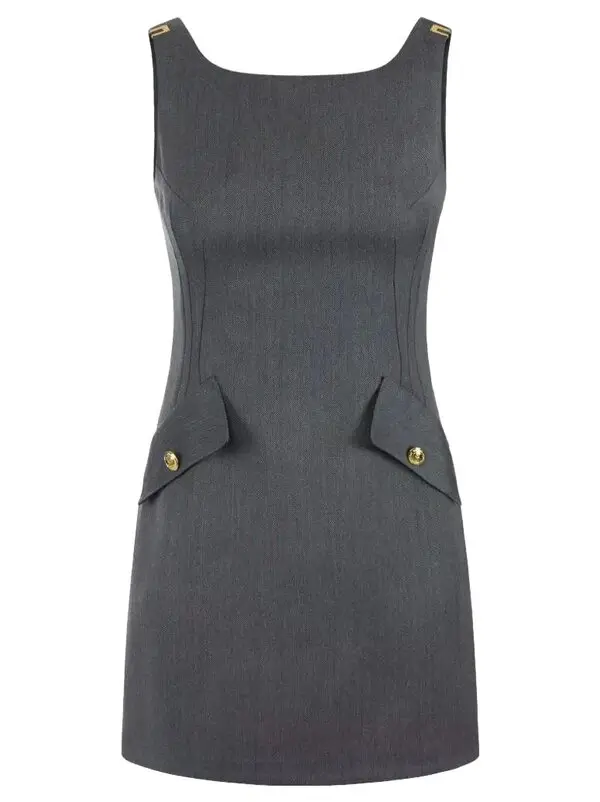 Elisabetta Franchi Mini Dress In Cool Wool Fabric With Logo Details - Grey