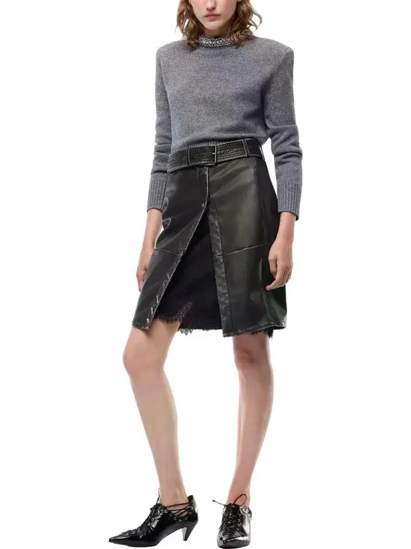 Pinko Belted Lace-trim Faux-leather Skirt - Black