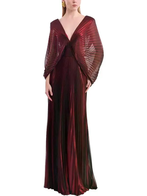 GEMY MAALOUF Pleated V-neck Maxi Dress - Red