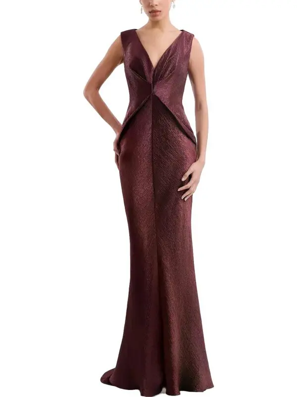 GEMY MAALOUF Sculpted V-neck Maxi Dress - Red