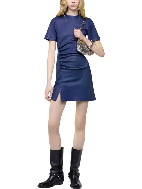 Rabanne Ruched Snap-button Mini Dress - Blue