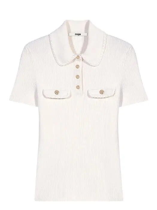 Maje Flap-pocket Slim-fit Knitted Polo Shirt - Ecru