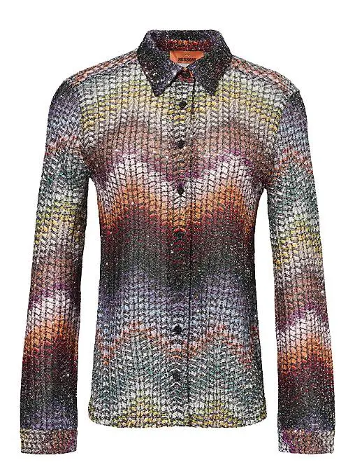 Missoni Long-sleeve Metallic-knit Shirt - Multi Dark