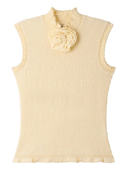 Sandro Sleeveless High Neck Smocked Top With Flower Detail - Vanilla
