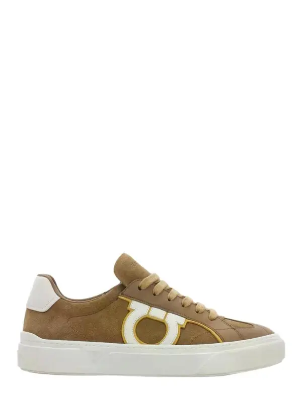 FERRAGAMO Gancini Calfskin And Suede Sneakers - Brown