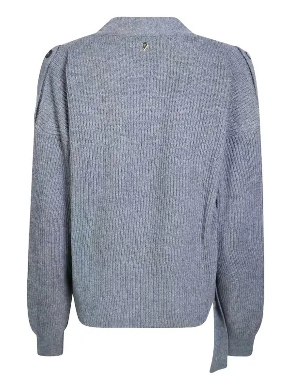 DONDUP Ribbed V-neck Cardigan With Epaulettes - Grey