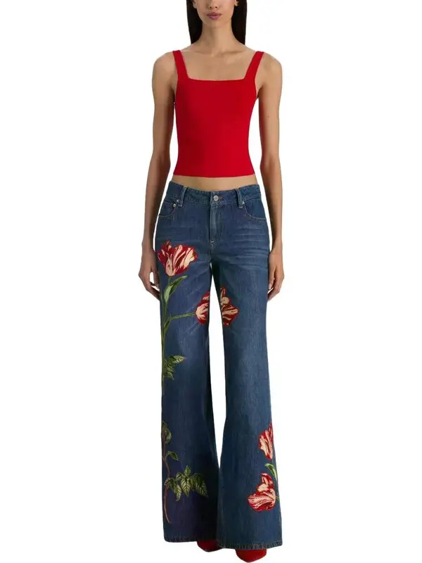 Alice + Olivia Devin Square-neck Top - Red