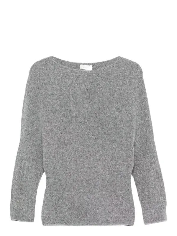 RUOHAN Batwing Sleeve Boat Neck Sweater - Grey