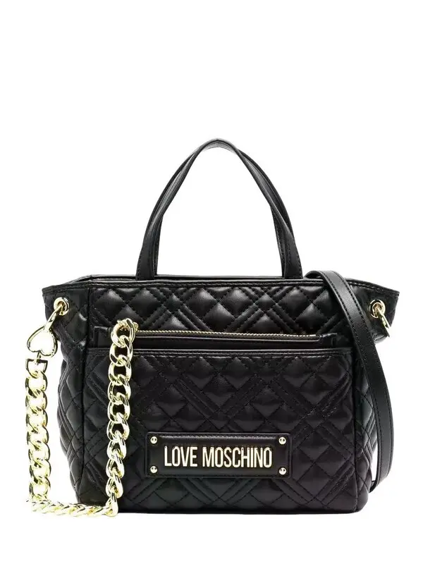 Moschino Quilted Logo Plaque Tote Bag - Black