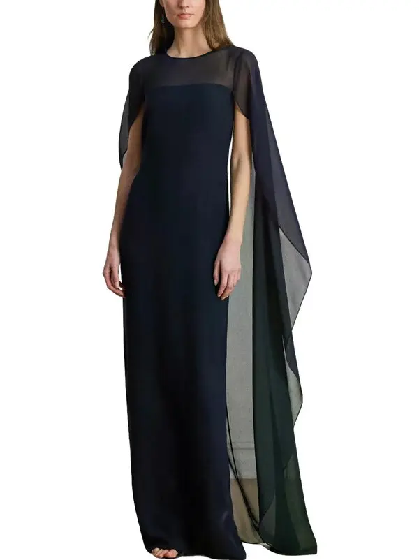 Ralph Lauren Georgette Cape Overlay Maxi Dress - Blue