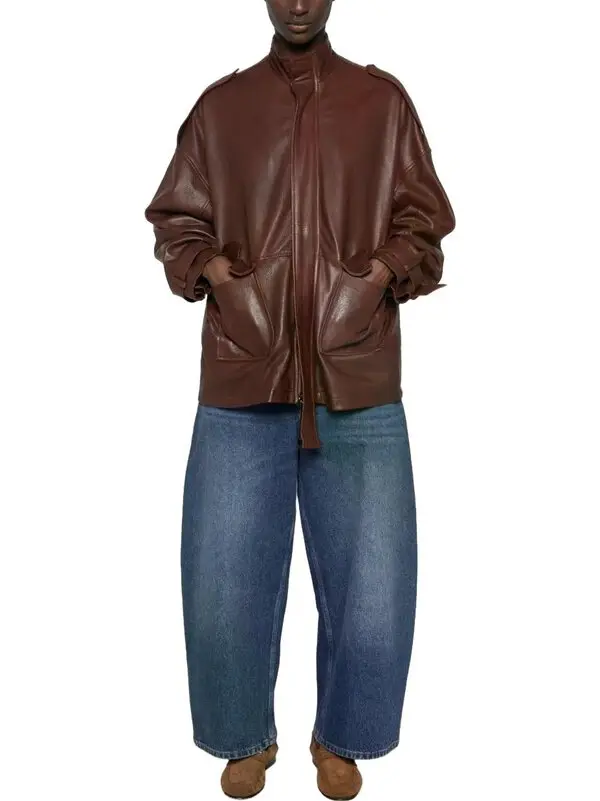 GIORGIO BRATO Leather Zip-up Jacket - Brown
