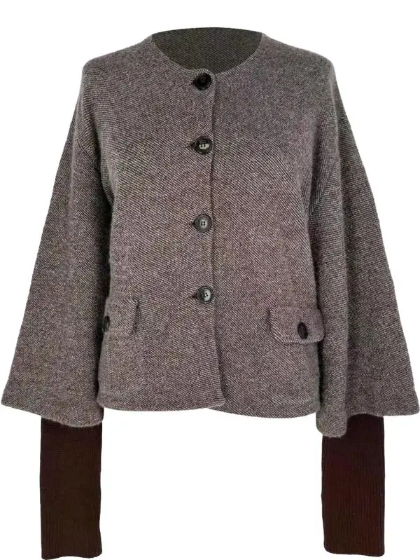 Dior Wool Knitted Layered Sleeve Button-front Jacket - Brown