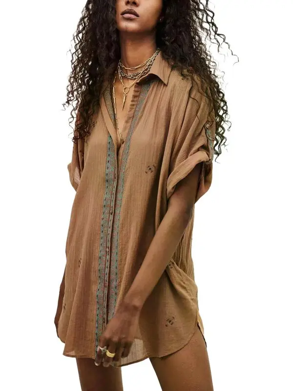 Ba&sh Embroidered Oversized Shirt - Neutrals