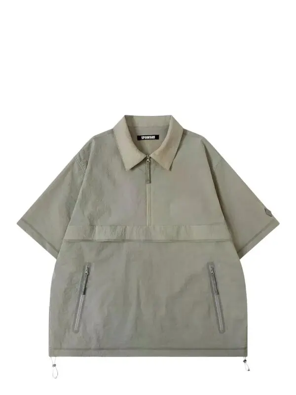 SPOONYARD Half-zip Short-sleeve Textured Polo Shirt - Grey