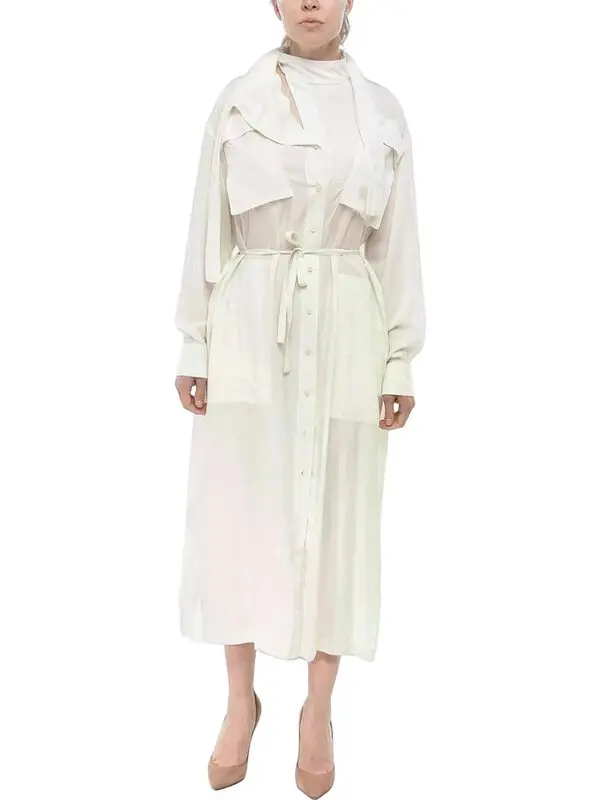 LEMAIRE Tie-neck Drawstring-waist Shirt Dress - Neutrals