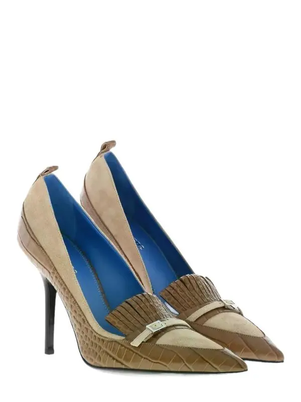 Dsquared2 Croc-effect Leather And Suede Pumps With Decorative Strap - Brown