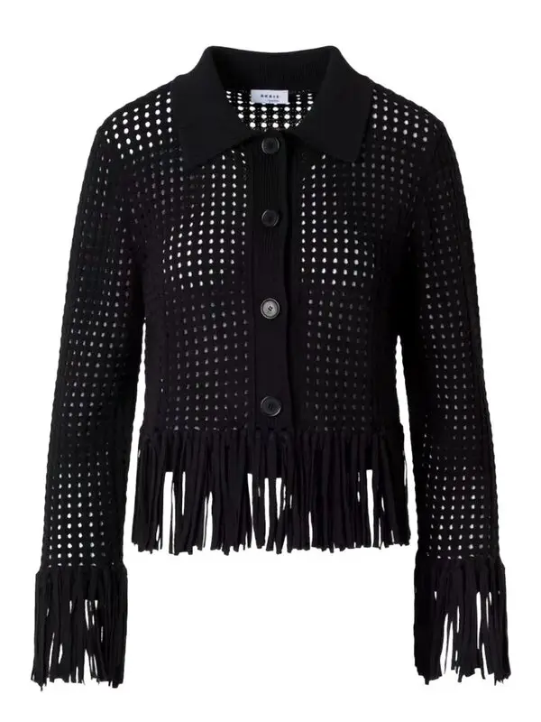 Akris Fringe-trim Perforated Cardigan - Black
